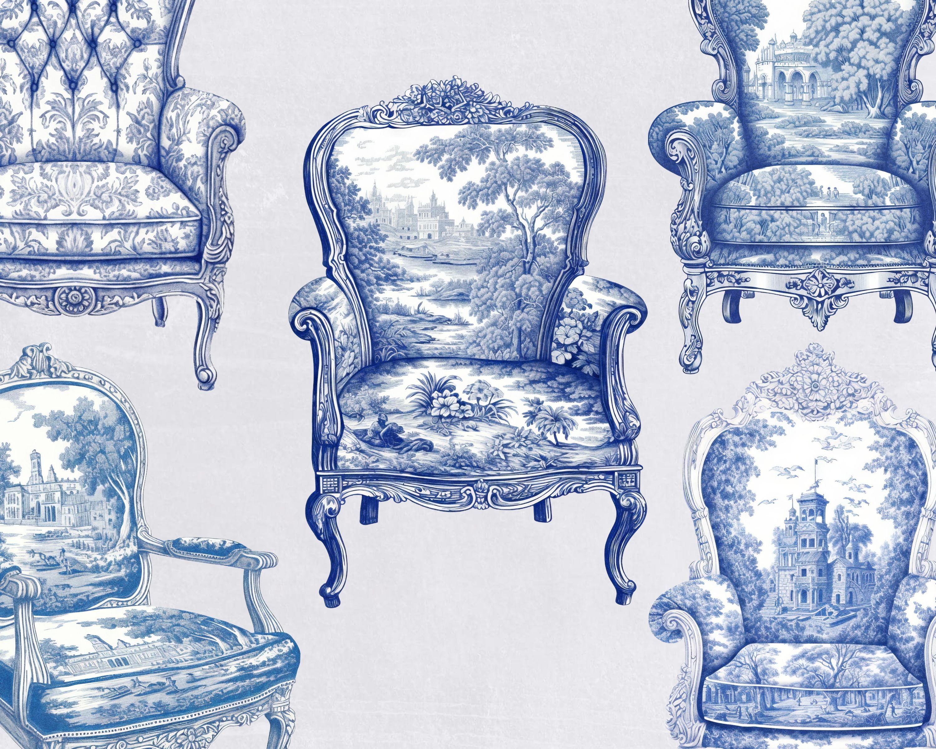 Toile Chairs Clipart Pack, Art Nouveau, French, for Commercial Use ...