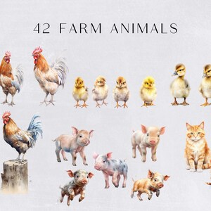 Watercolor Farm Clipart, Cute Animals Pack, for Commercial Use ...