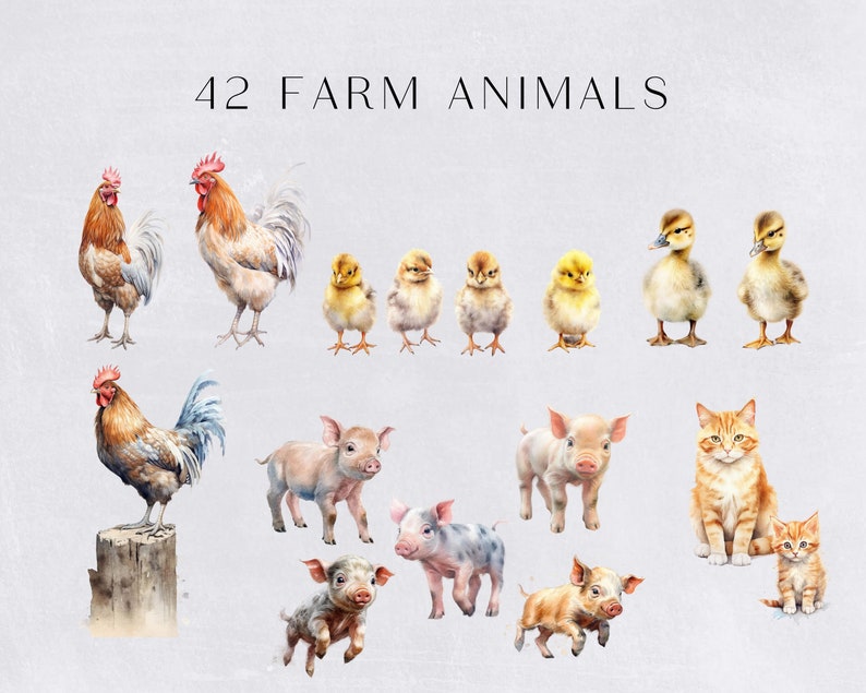 Watercolor Farm Clipart, Cute Animals Pack, for Commercial Use ...