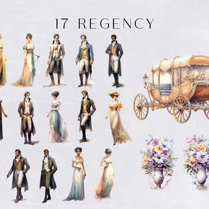 Regency Fashion Clipart Pack, Figures, People, Vintage Women, Man, for ...