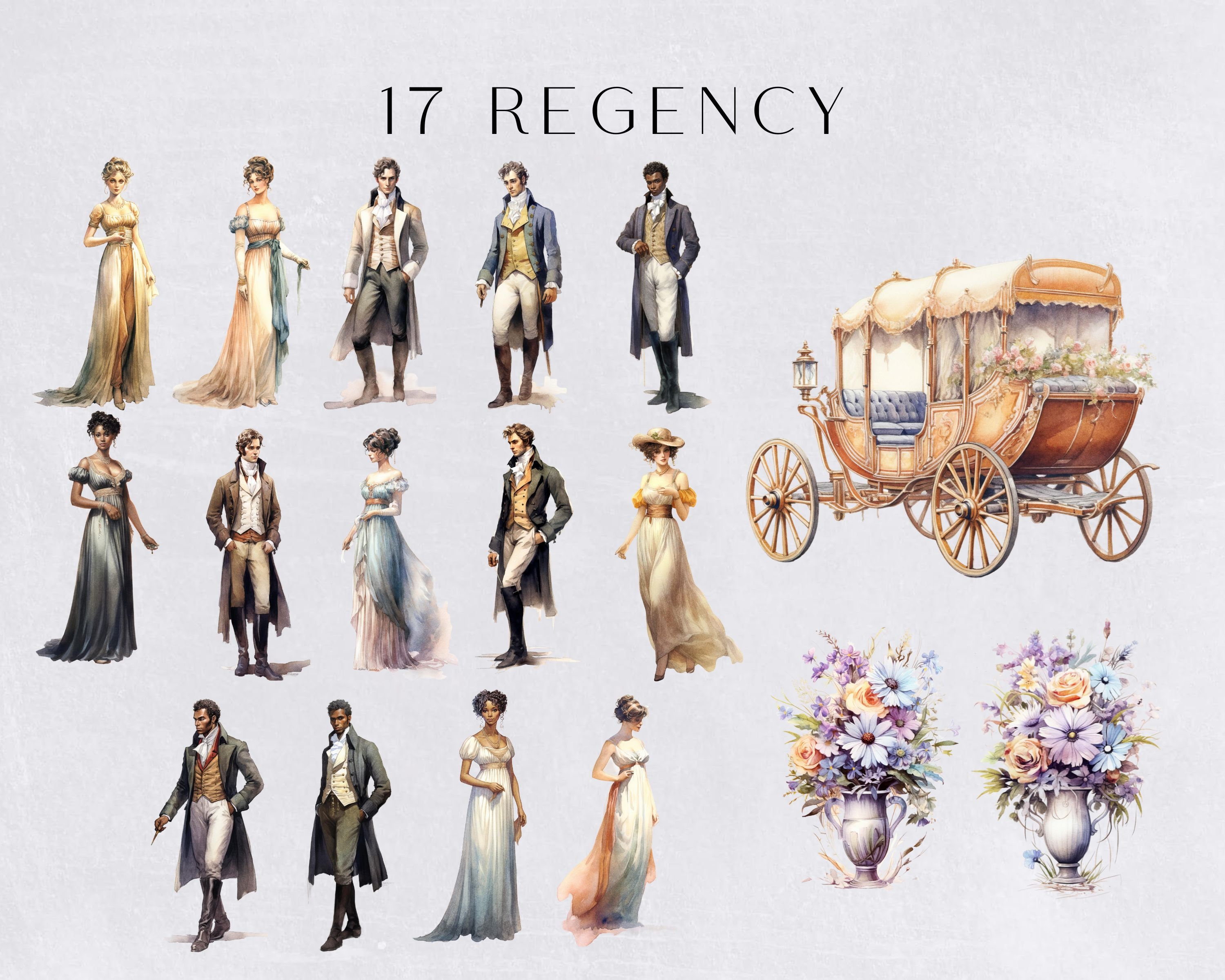 Regency Fashion Clipart Pack, Figures, People, Vintage Women, Man, for ...