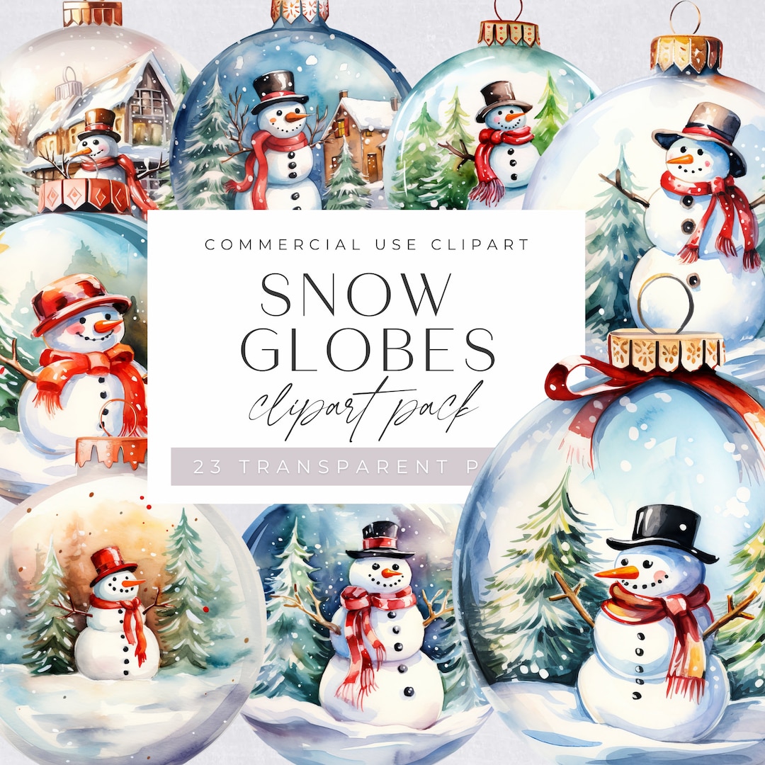Watercolor Christmas Snow Globe Clipart, Snowman, Winter Ornament ...