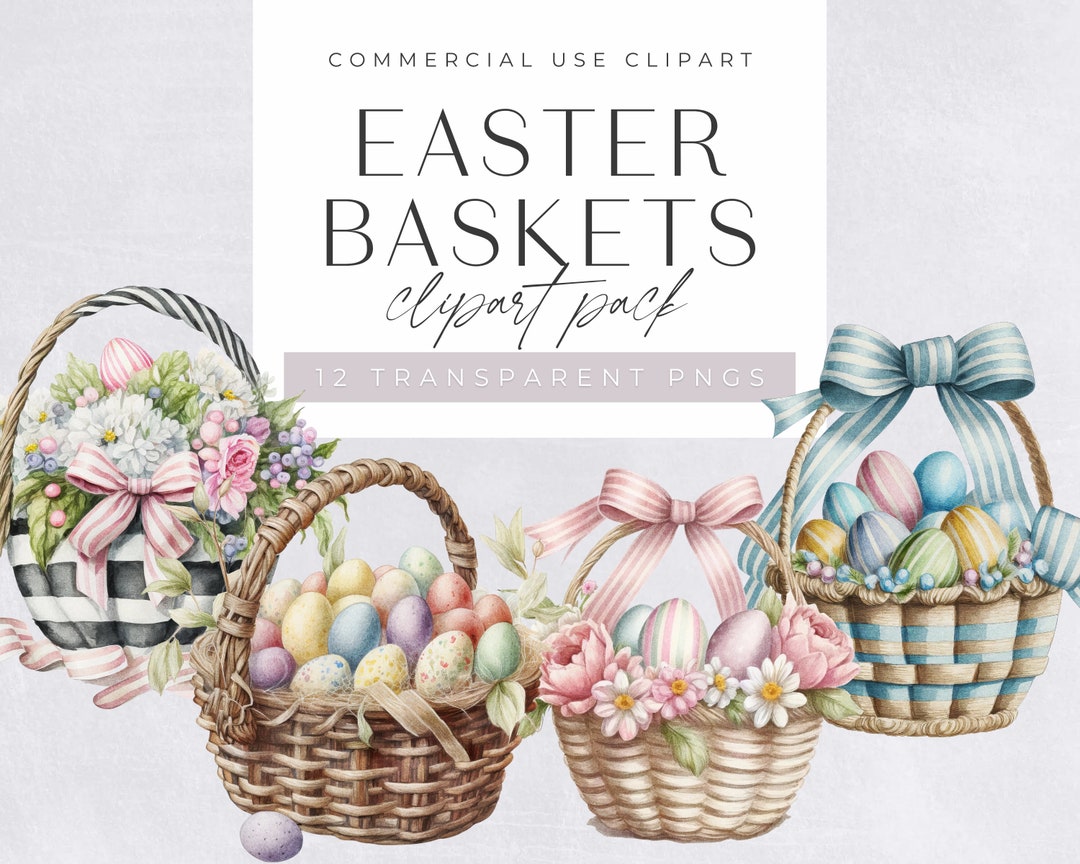 Watercolor Easter Baskets Clipart, Clipart for Commercial Use ...