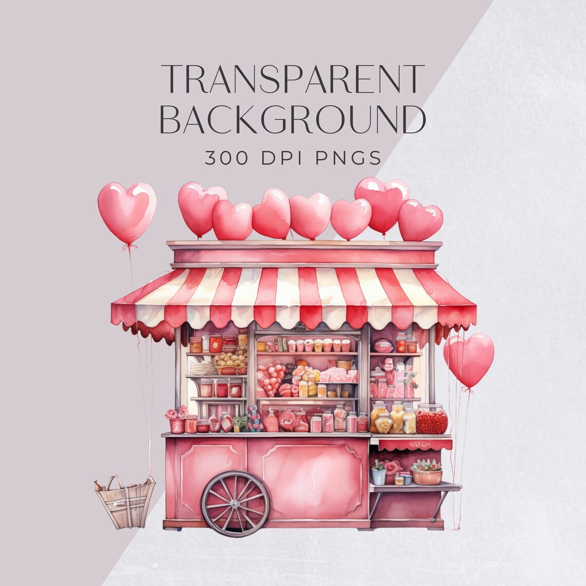 Cute Valentines Candy Shop Clipart, Red and White Watercolor Shop Front ...