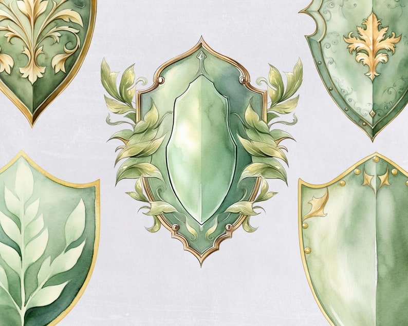 Green Shields Watercolor Clip Art, Commercial Use, Transparent Pngs ...