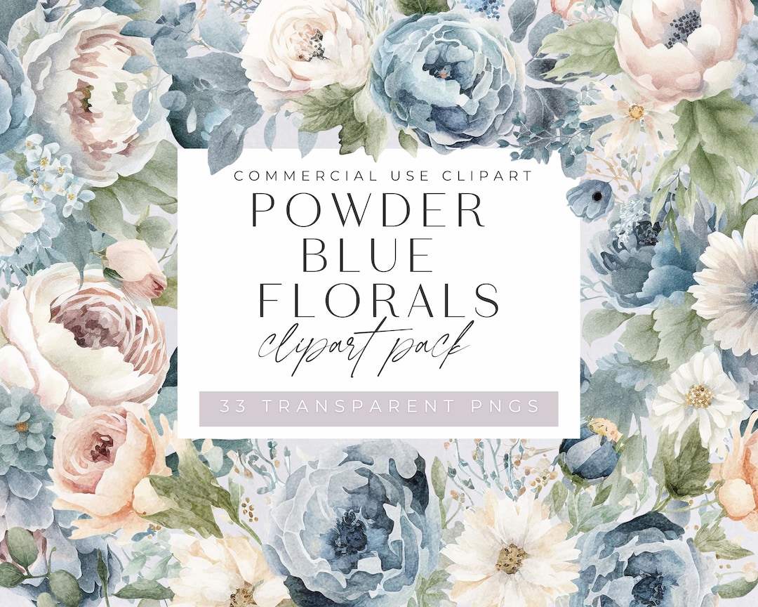 Power Blue Floral Clipart, Light Baby Blue Flower Bouquet, Watercolor ...