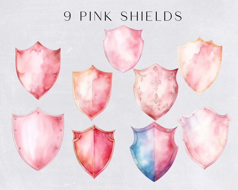 Pink Shields Watercolor Clip Art, Commercial Use, Transparent Pngs ...