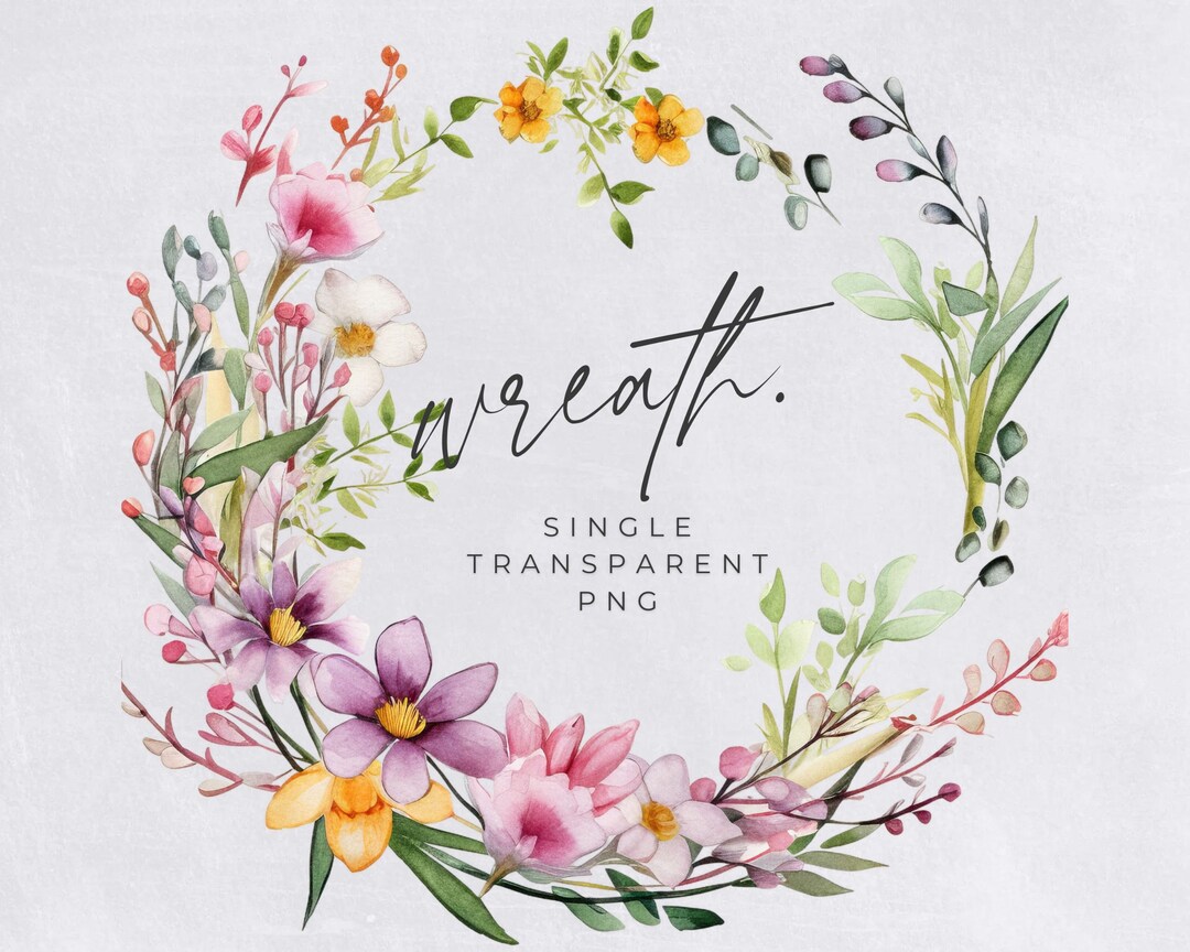 Clipart Watercolor Wreath, SINGLE IMAGE, Floral Wreaths, Wild Flower ...