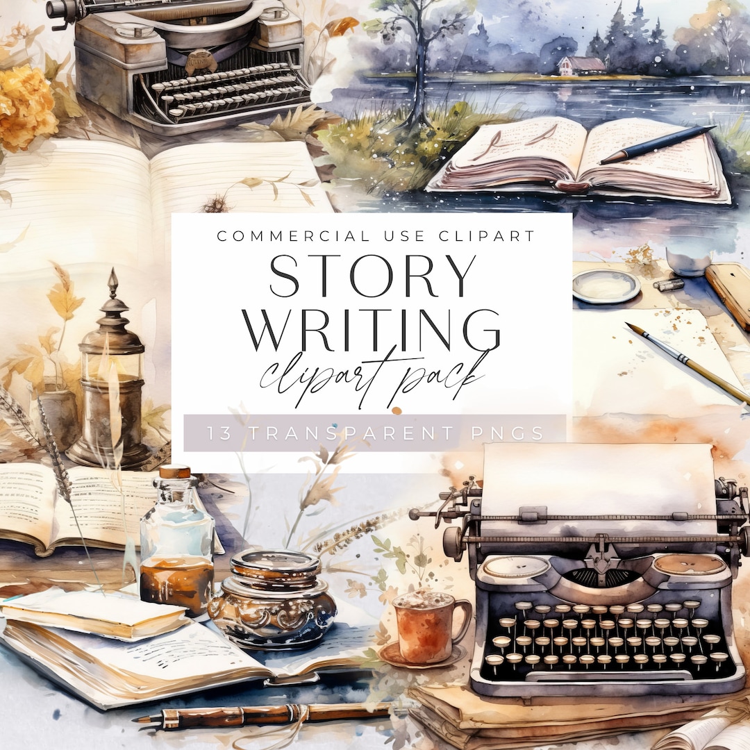 Typewriter Clipart, Retro, Vintage Writing Paper Clip Art, Story Writer ...