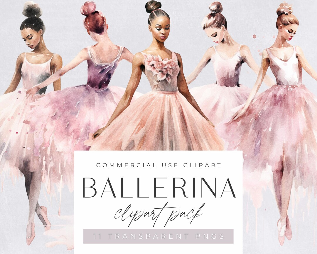 Pink Watercolor Ballerina Clip Art, Tutu and Ballet Shoes, for ...