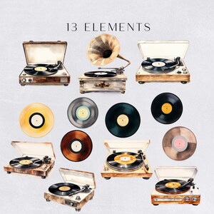 Record Player Clipart, Old Vinyl Records Clip Art, 80's Retro Graphics ...