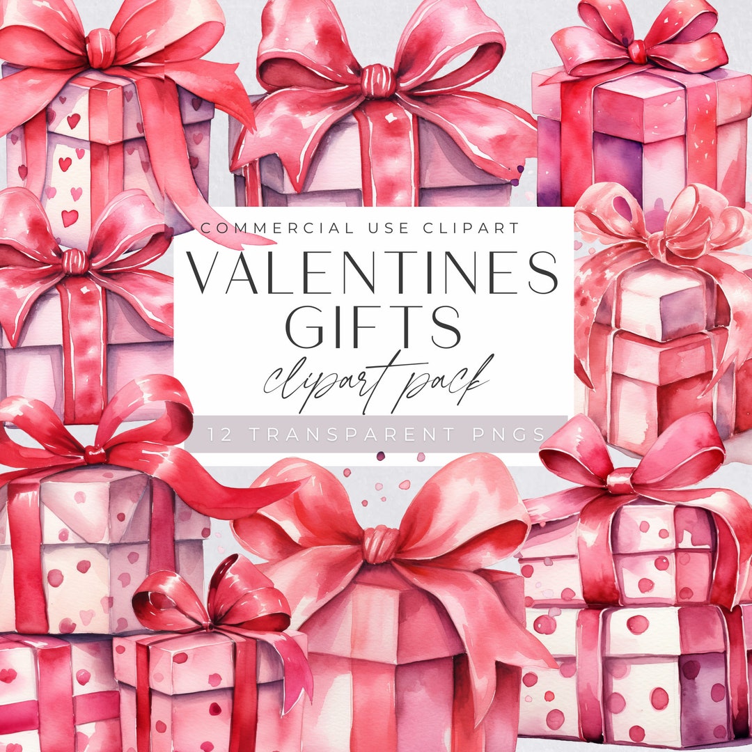 Valentines Gift Box Clipart, Watercolor Love Png, Red Birthday Present ...