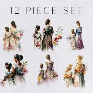 Watercolor Mom and Daughter Clipart Pack, Clipart for Commercial Use ...