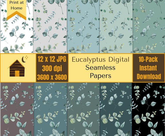 Eucalyptus Digital Paper Scrapbook Paper Seamless Instant - Etsy