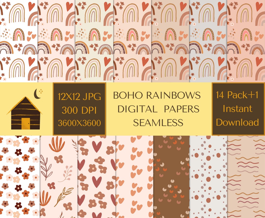Boho Rainbows Digital Paper, Scrapbook Paper, Instant Download, Digital ...