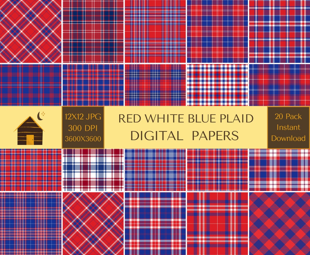 Plaid Digital Paper, Red White Blue Digital Paper, Printable Digital ...