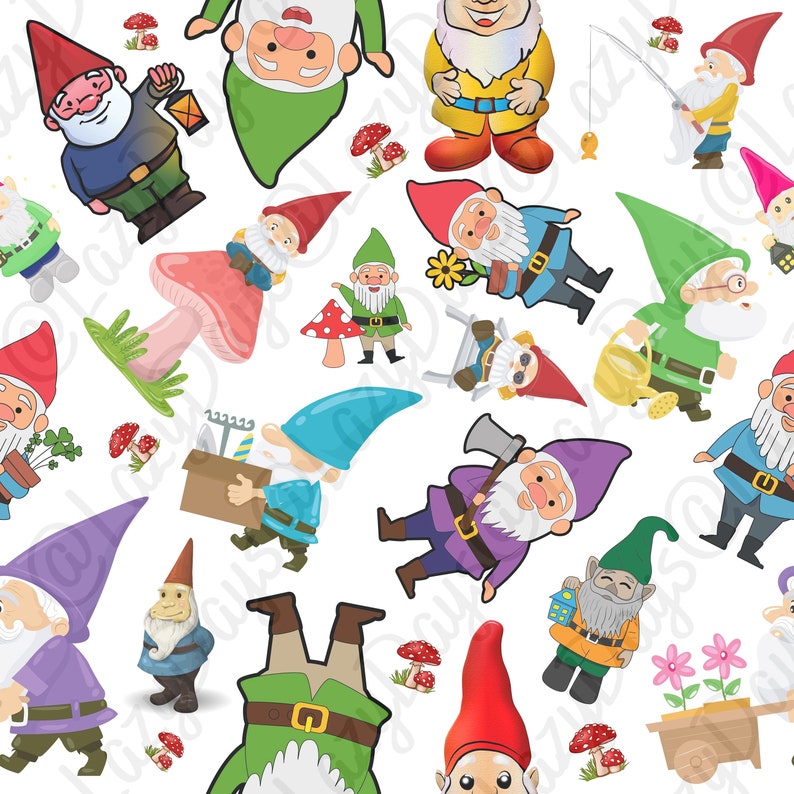 Gnomes Digital Paper Scrapbook Paper Seamless Instant - Etsy
