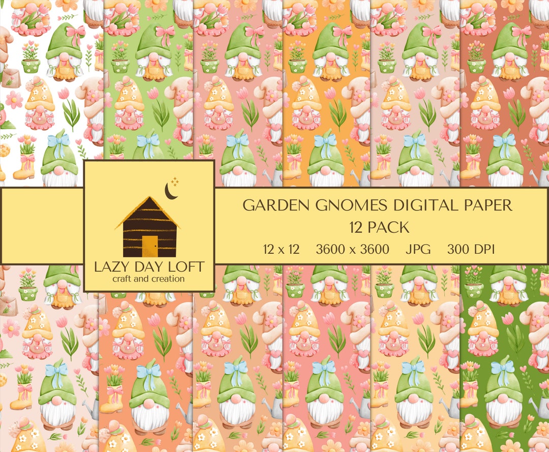 Garden Gnomes Digital Paper, Gnomes Scrapbooking Paper, Garden Gnomes ...