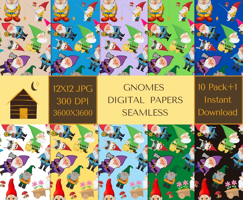 Gnomes Digital Paper Scrapbook Paper Seamless Instant - Etsy