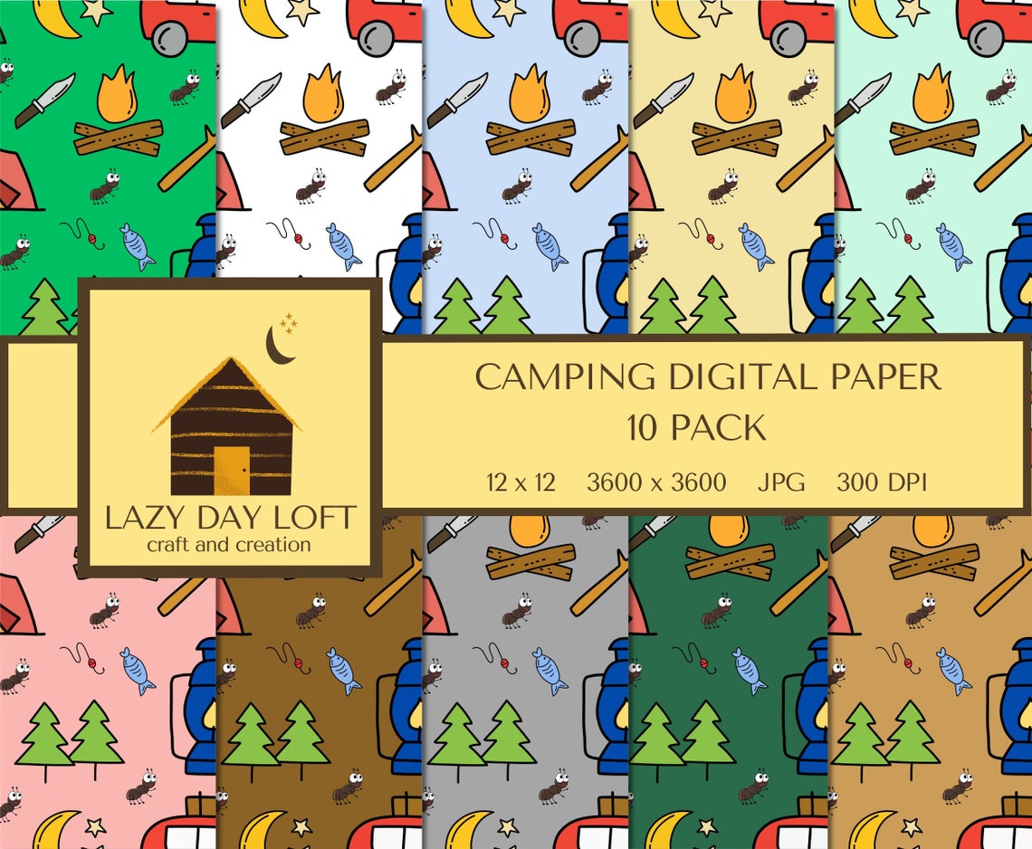 Camping Digital Paper, Camping Scrapbook Paper, Wilderness Theme ...