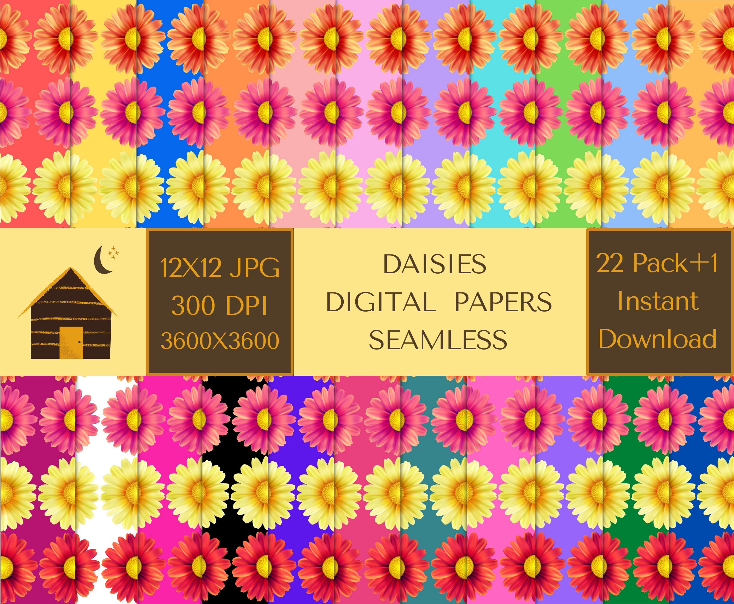 Daisies Digital Paper, Scrapbook Paper, Seamless, Instant Download ...