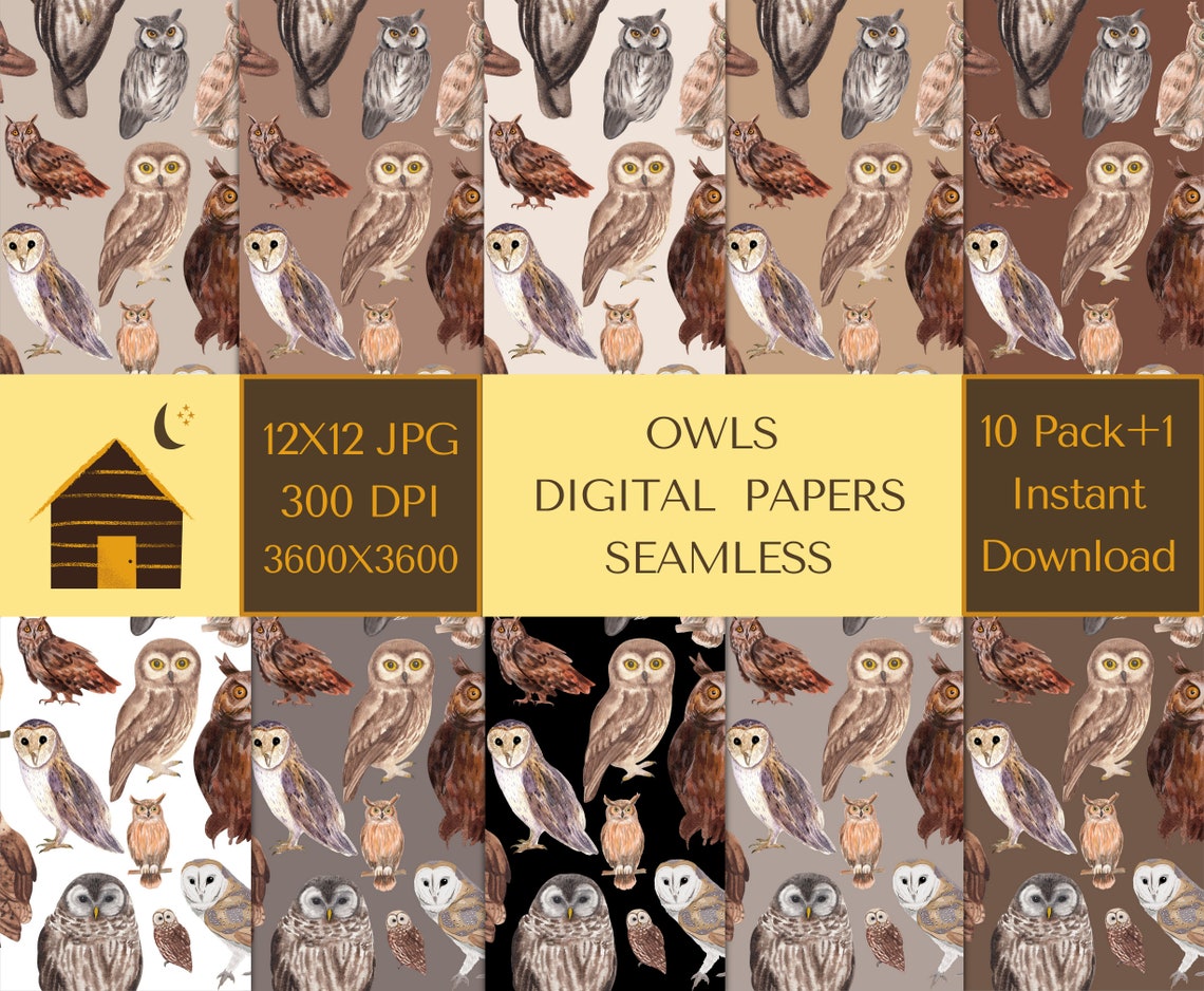 Owls Digital Paper Scrapbook Paper Seamless Instant - Etsy