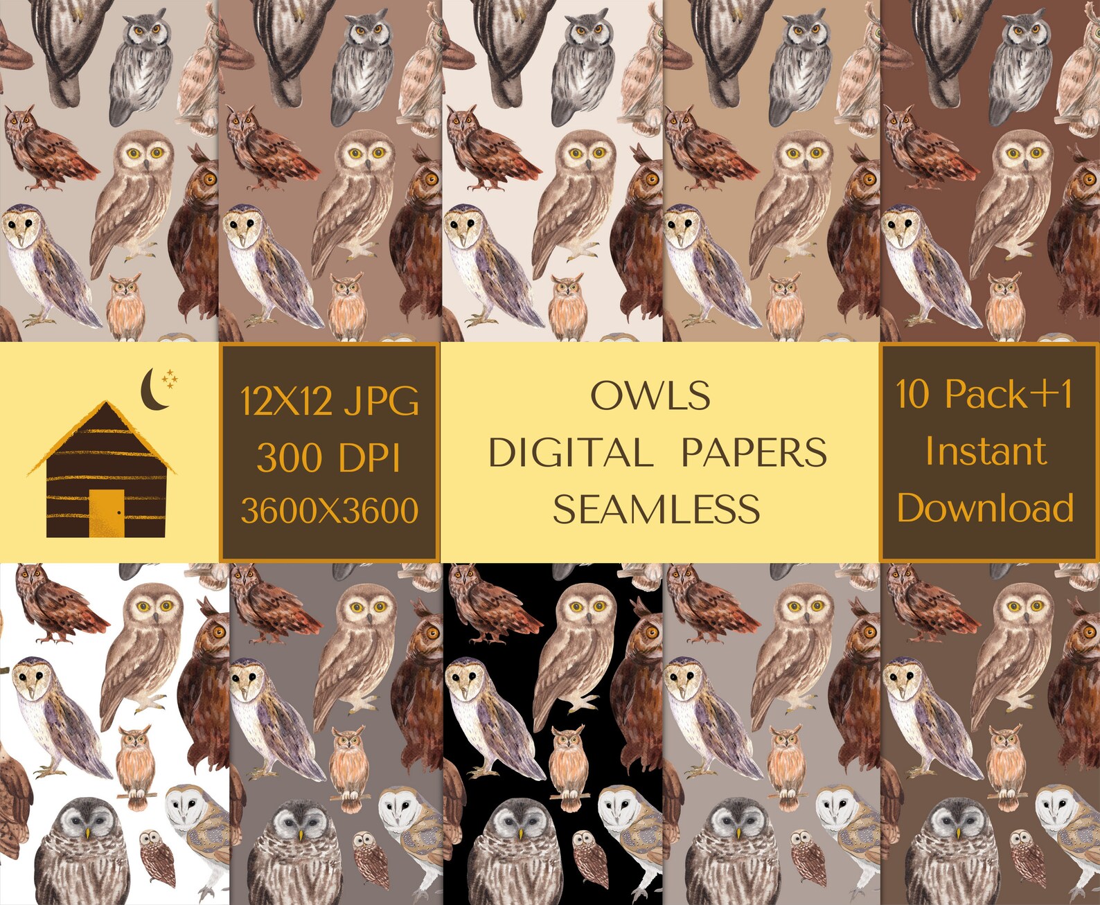 Owls Digital Paper, Scrapbook Paper, Seamless, Instant Download ...