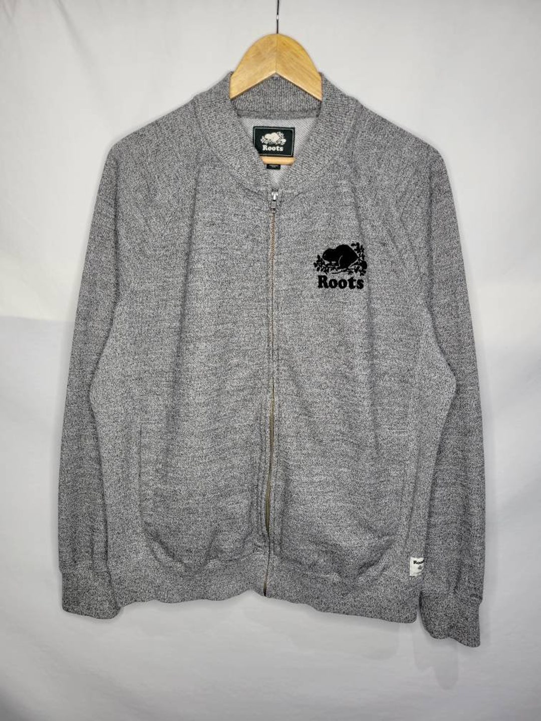Roots Canada Men's Full Zip Bomber Sweatshirt Size Large Salt Pepper ...