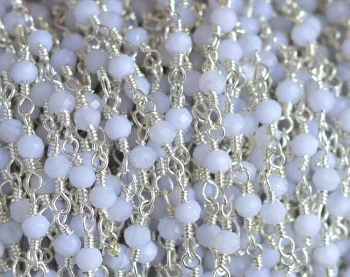 Light Blue Lace Agate Rosary Chain Wire Wrapped Beads 3.0 - 3.5 Mm ...