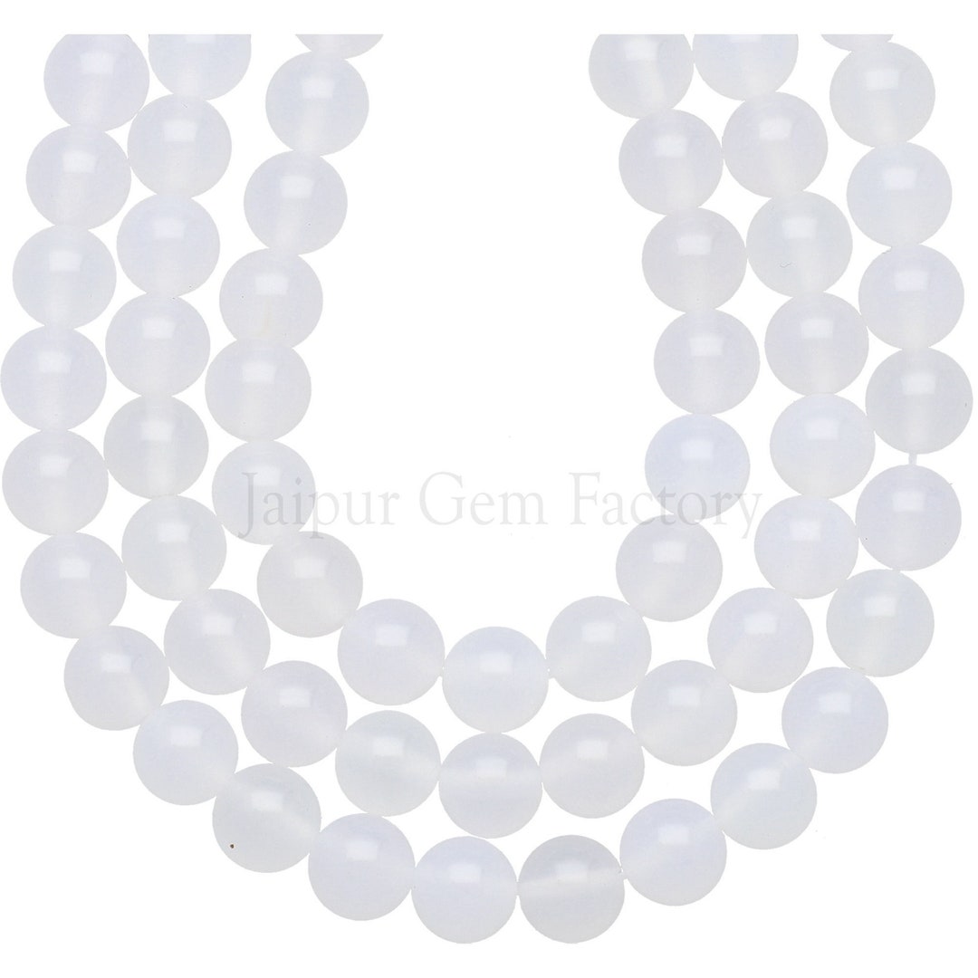 8mm Grade A Genuine Natural Gemstone Milky White Agate Smooth Round ...