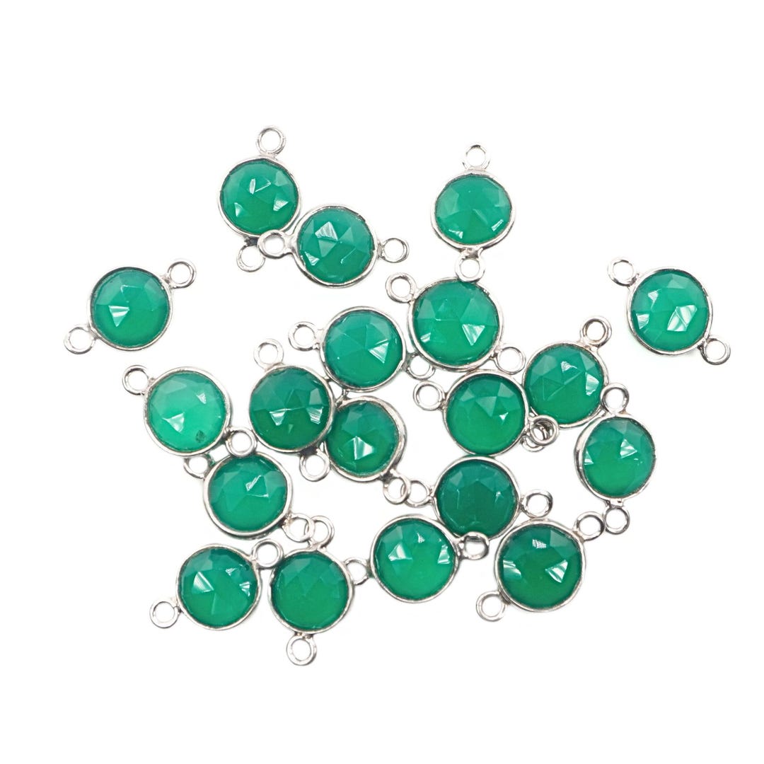 Green Onyx Sterling Silver Coin Connector Charms 8x8 MM, Set of 2 - Etsy