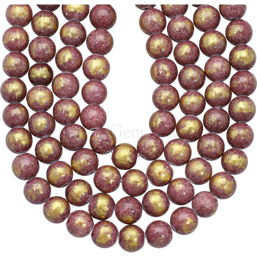 8mm Mashan Jade Pearls With Gold Leaf Smooth Round Beads 15 Inches Inch ...