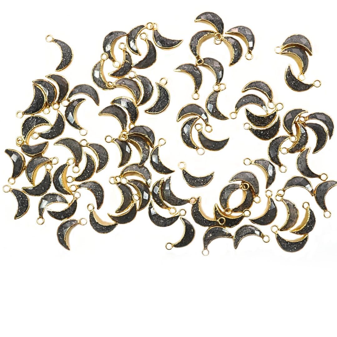 Black Sunstone Moon Charms, Gold Electroplated Gemstone (set of 2) - Etsy