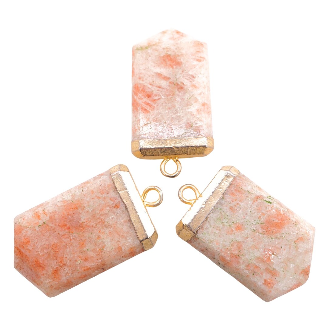 Gold Electroplated Sunstone Pendant Charm: Healing Crystal Point (21 ...