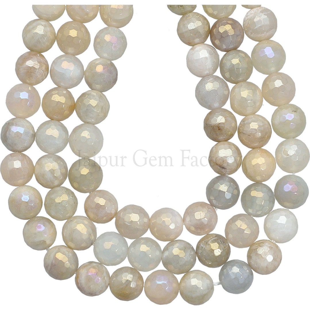 8mm Mystic Coated Moonstone Silverite Faceted Round Beads 15 Inches ...