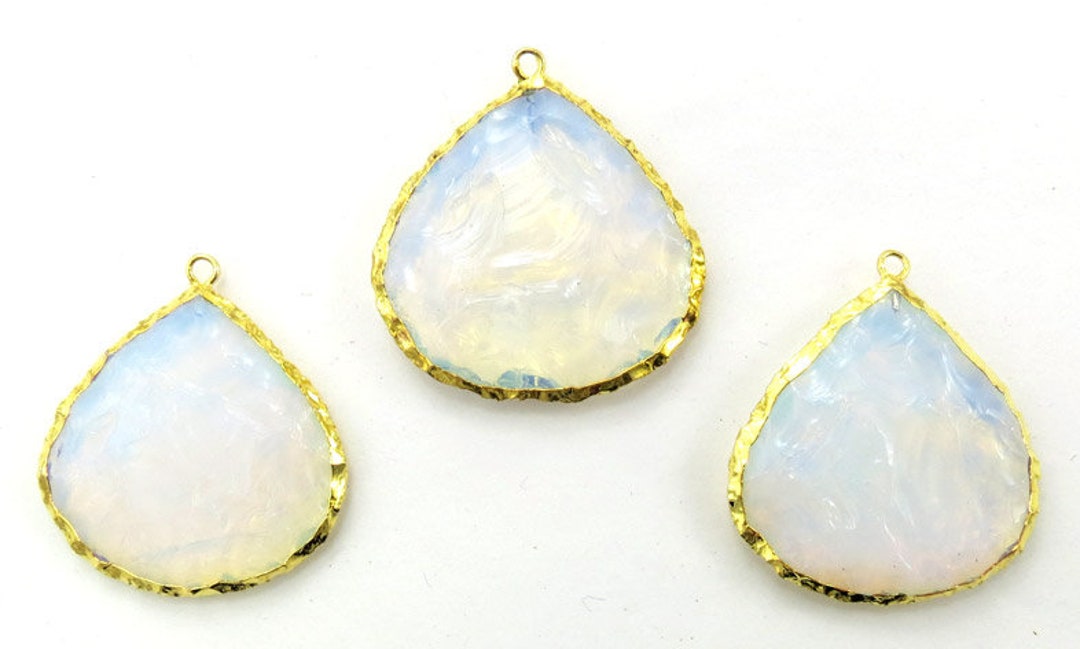 Opalite Big Heart Hand Knapped Gold Electroplated Pendant Charm, Ranges ...