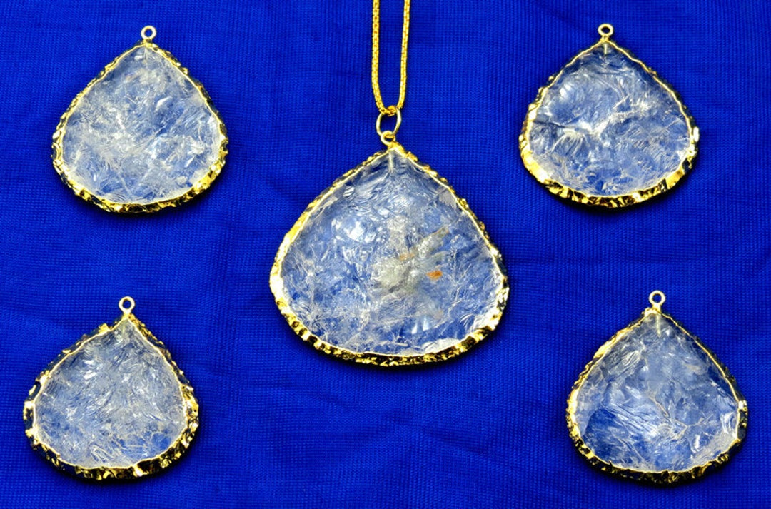 Crystal Quartz Heart Hand Knapped Gold Electroplated Pendant/charm ...