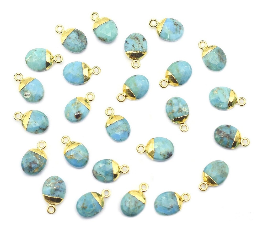 Kingman Block Turquoise 10X8 MM Oval Shape Gold Electroplated Pendant ...