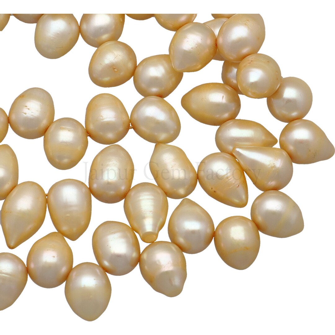 Peach Color Pearl Ringed Drop Shape Top Drill Top Drill Briolette Fresh ...