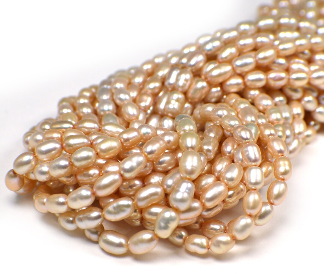 6x4 - 7x4 MM Light Peach Rice Freshwater Pearls Beads Jewelry Making ...