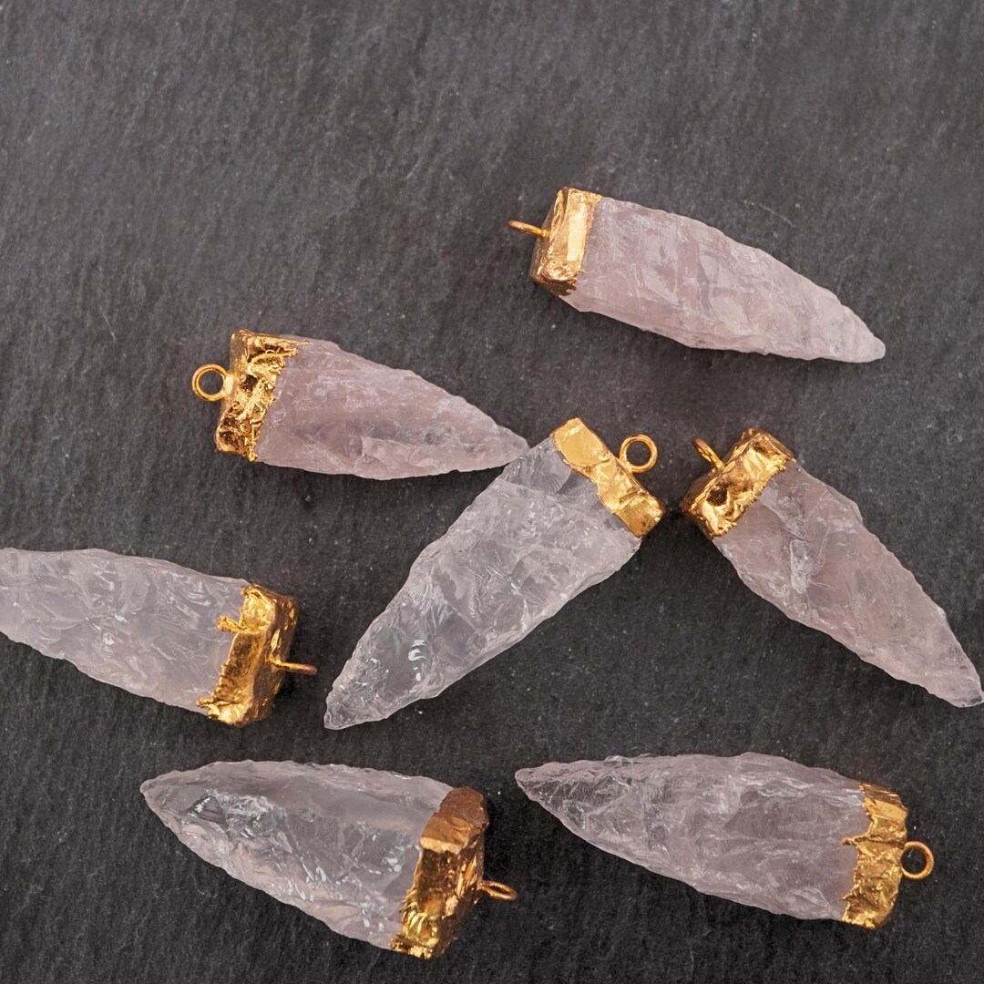 Rose Quartz Tooth Shape Gemstone Charm Pendant, Gold Electroplated ...