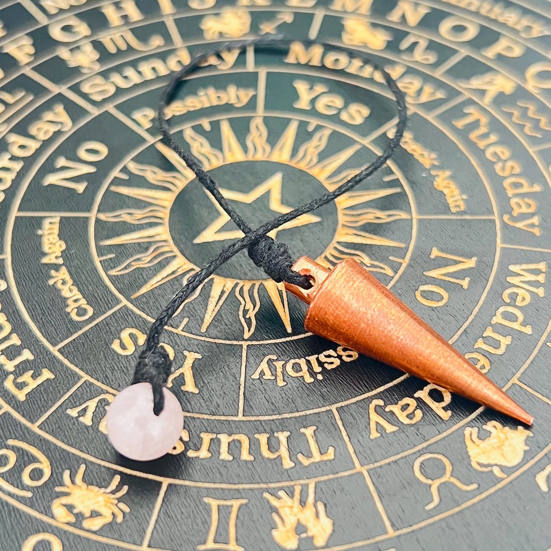 Dowsing Board + Big Solid Pure Copper Dowsing Pendulum With Rose Quartz ...