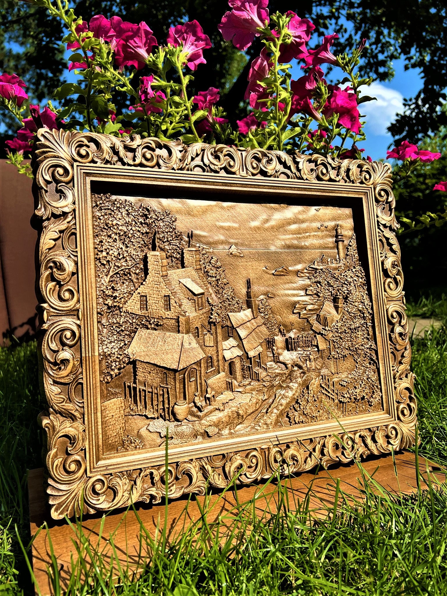 Seaside House Wooden Carved Picture Wooden Picture Wood Carving Picture ...