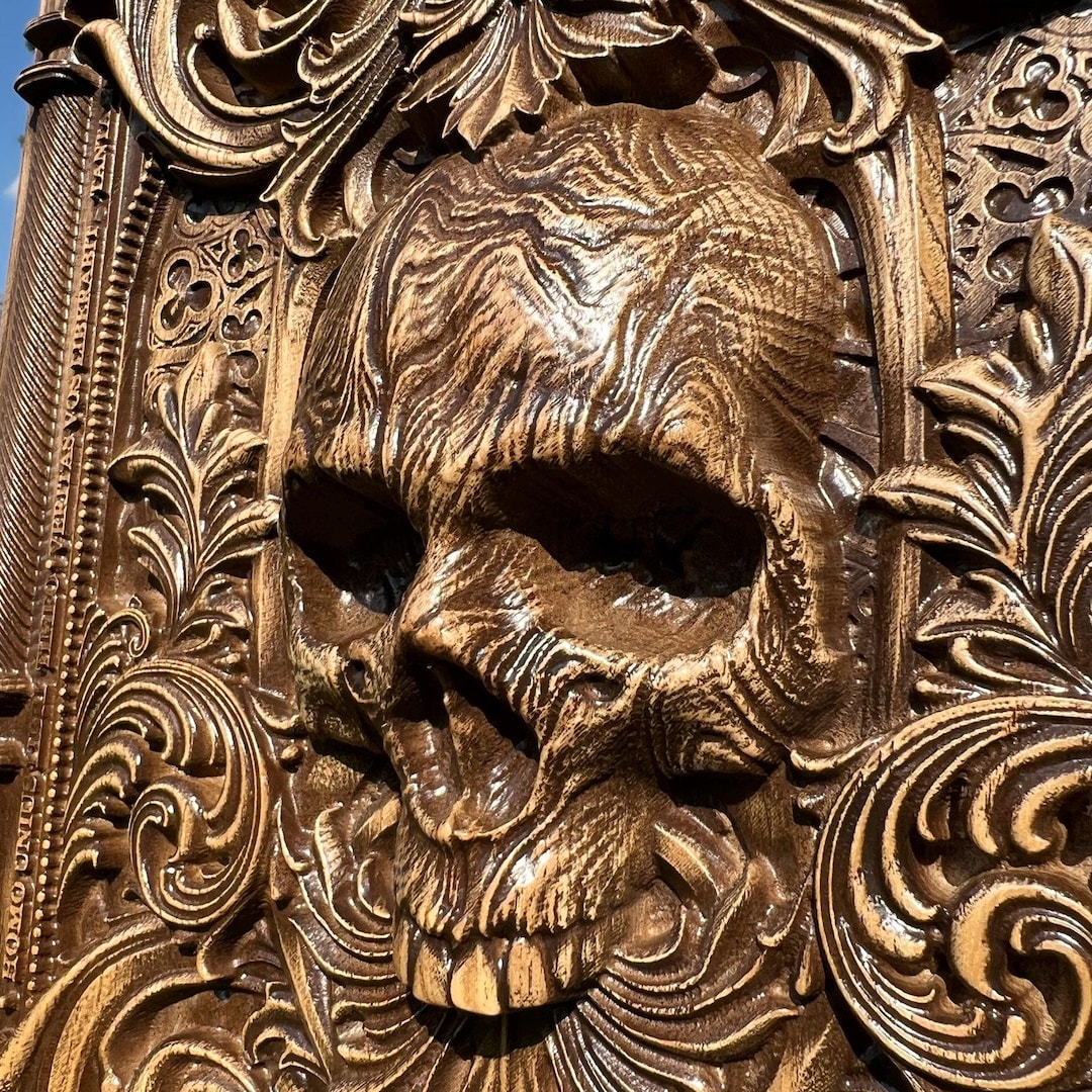 Big Skull Wood Carving - Gothic Wall Art - Wooden Carving Art - Etsy