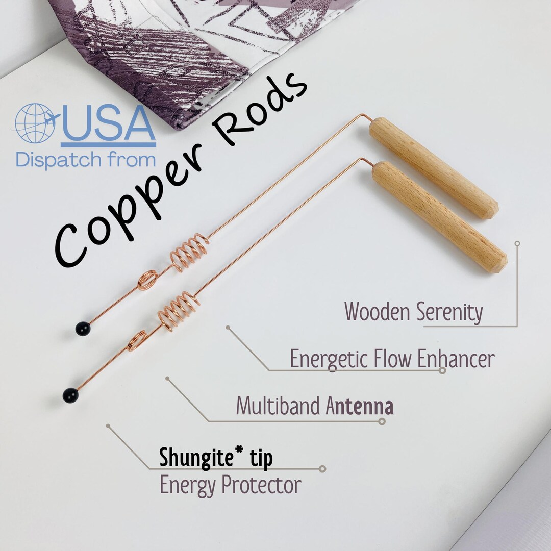 2 Copper Dowsing Rods With Double Resonator & Shungite Tip Dispatch ...