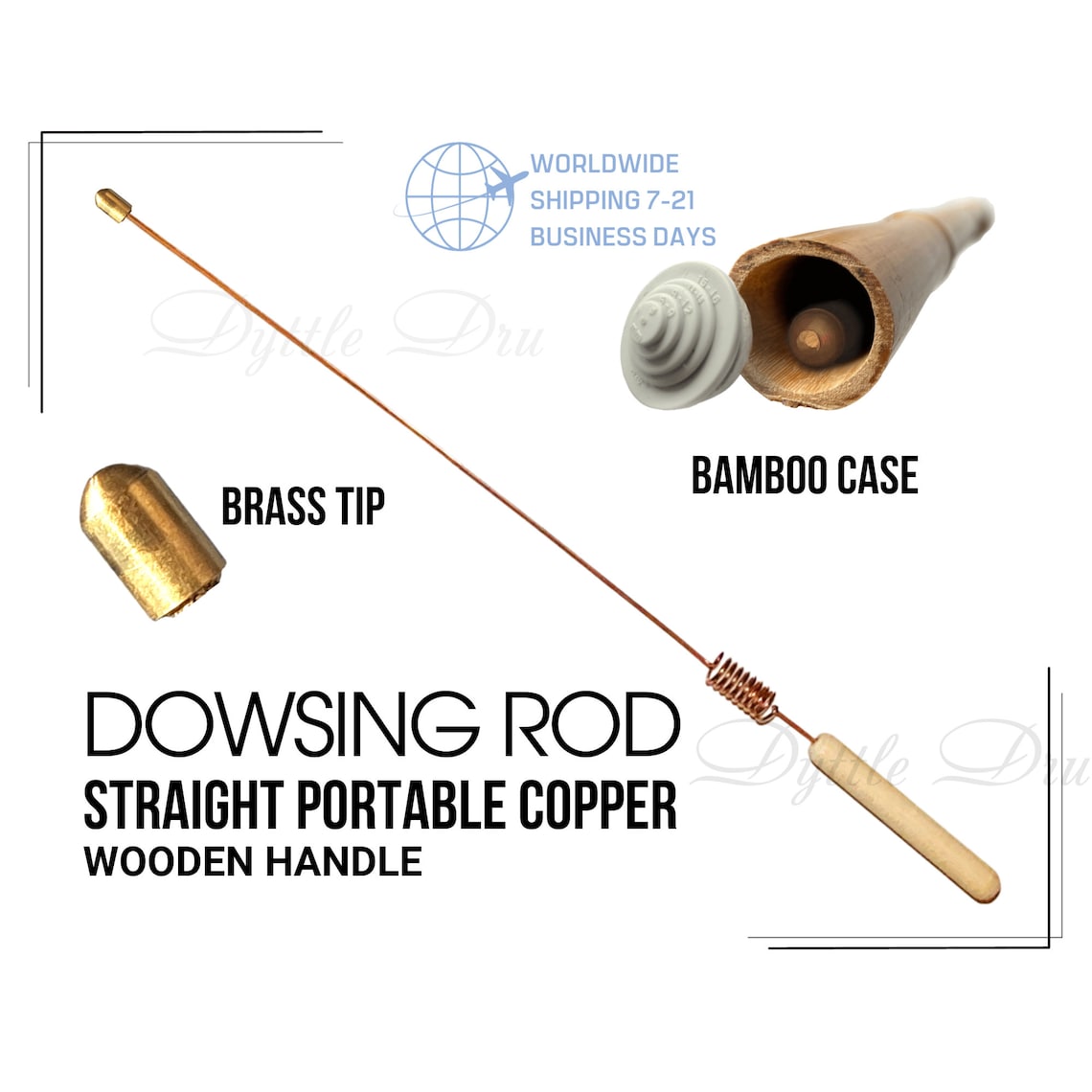 Copper Dowsing Rod With BRASS Metal Tip With BAMBOO CASE Dowsing Rod ...