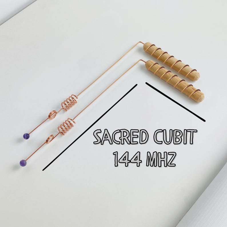 2 Copper Dowsing Rods With Crystals, Wooden Handles in a Copper Coil ...