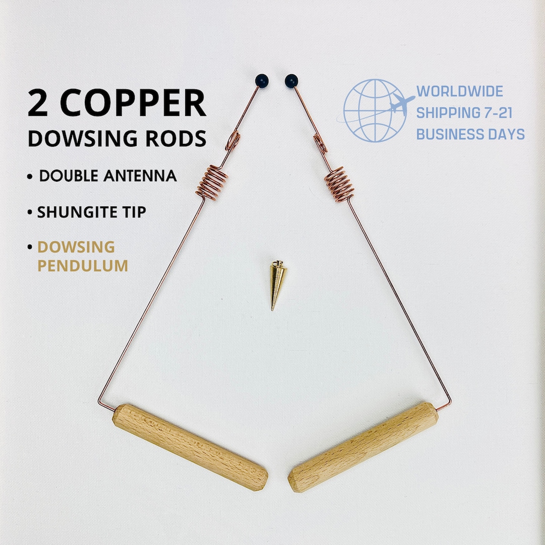 2 Copper Dowsing Rods With Double Resonator + Dowsing Pendulum as Gift ...