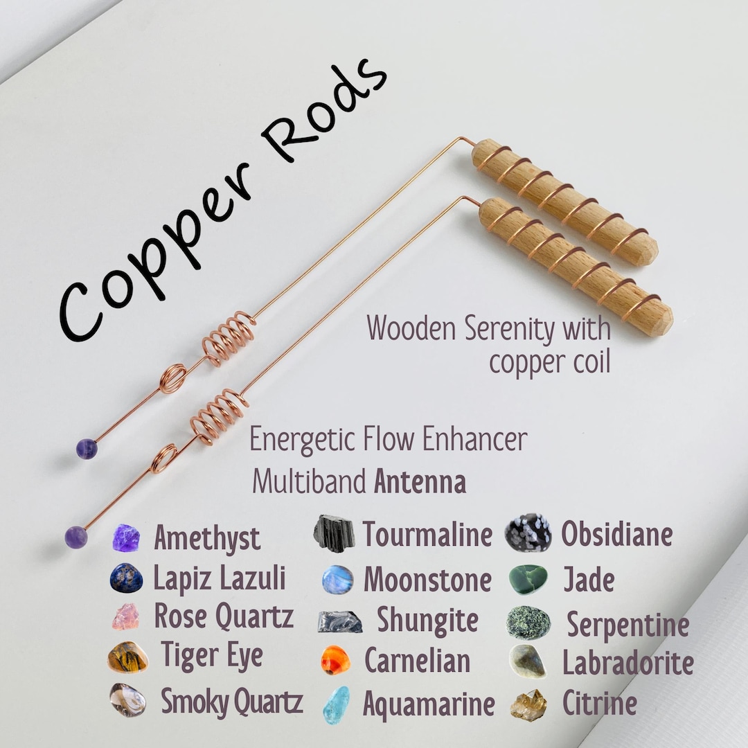 2 Copper Dowsing Rods With Crystals, Wooden Handles in a Copper Coil - Etsy