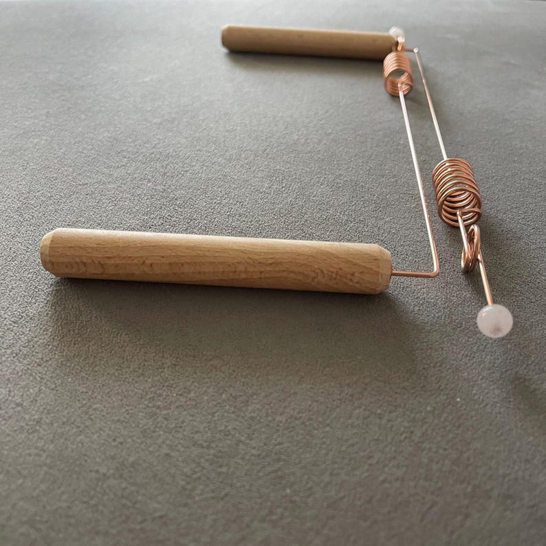 2 Copper Dowsing Rods With Double Resonator & Rose Quartz Tip | Pair of ...